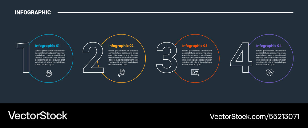 Process stages workflow infographic dark outline Vector Image