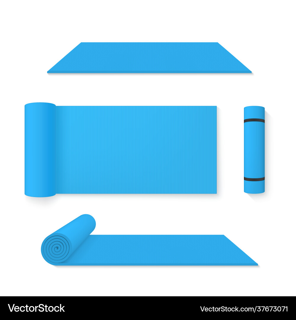 Realistic blue yoga mat in various view positions Vector Image