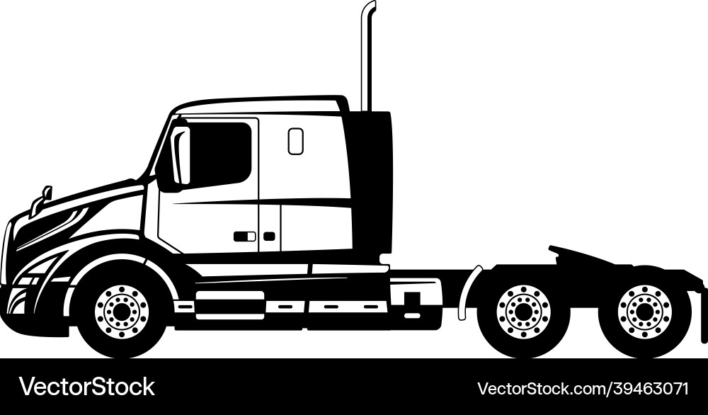 Semi truck side view lining draw Royalty Free Vector Image