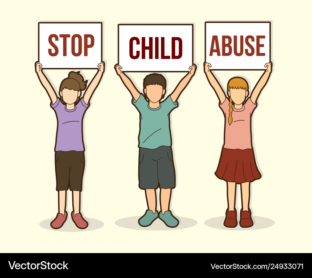 Stop child abuse children with sign board Vector Image