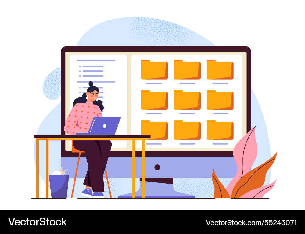 Woman organizing digital files Royalty Free Vector Image
