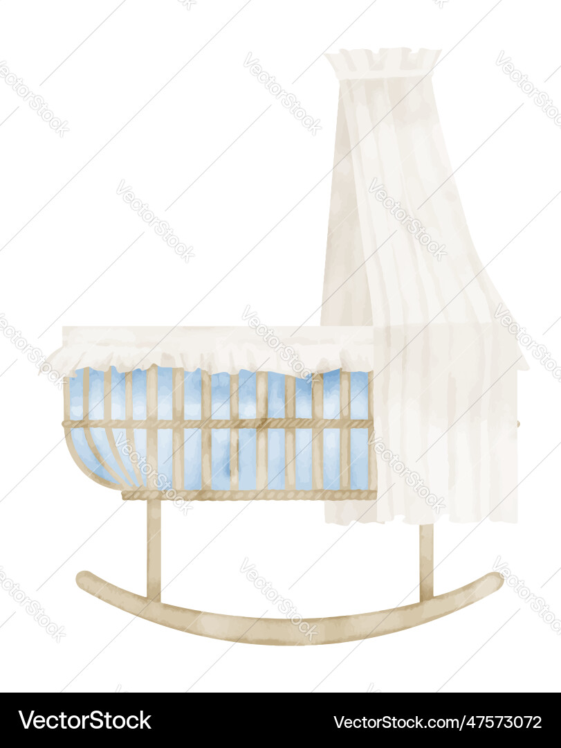 Baby cradle hand drawn watercolor Royalty Free Vector Image