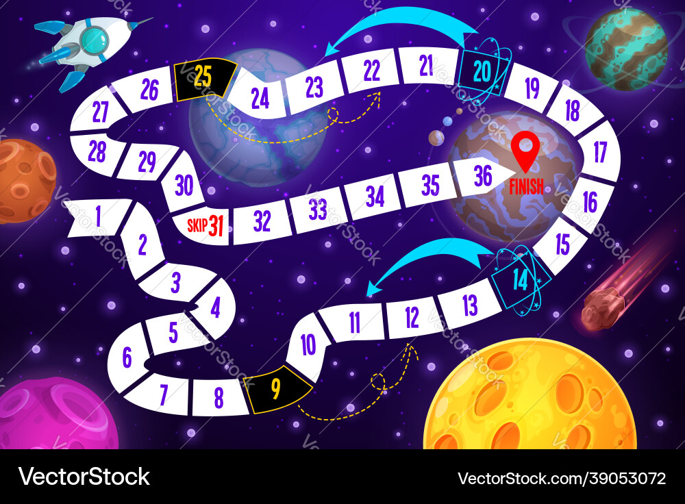 Galaxy kids boardgame spaceship and planets Vector Image
