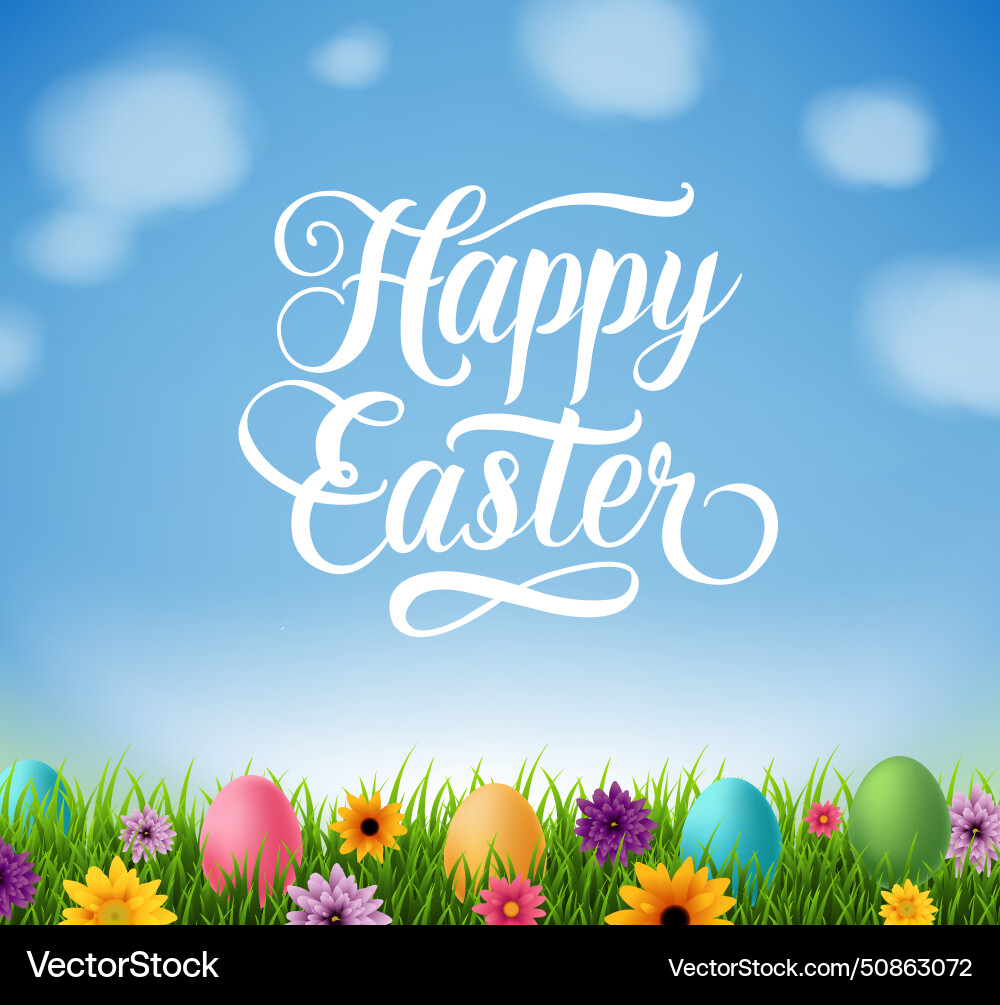 Happy easter text and nature background Royalty Free Vector