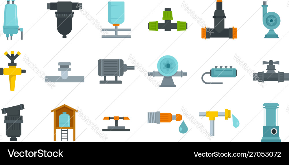 Irrigation system icon set flat style Royalty Free Vector