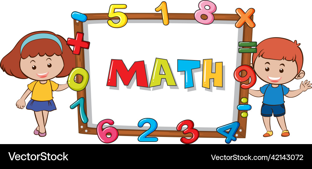 Math word on board with cartoon kids Royalty Free Vector