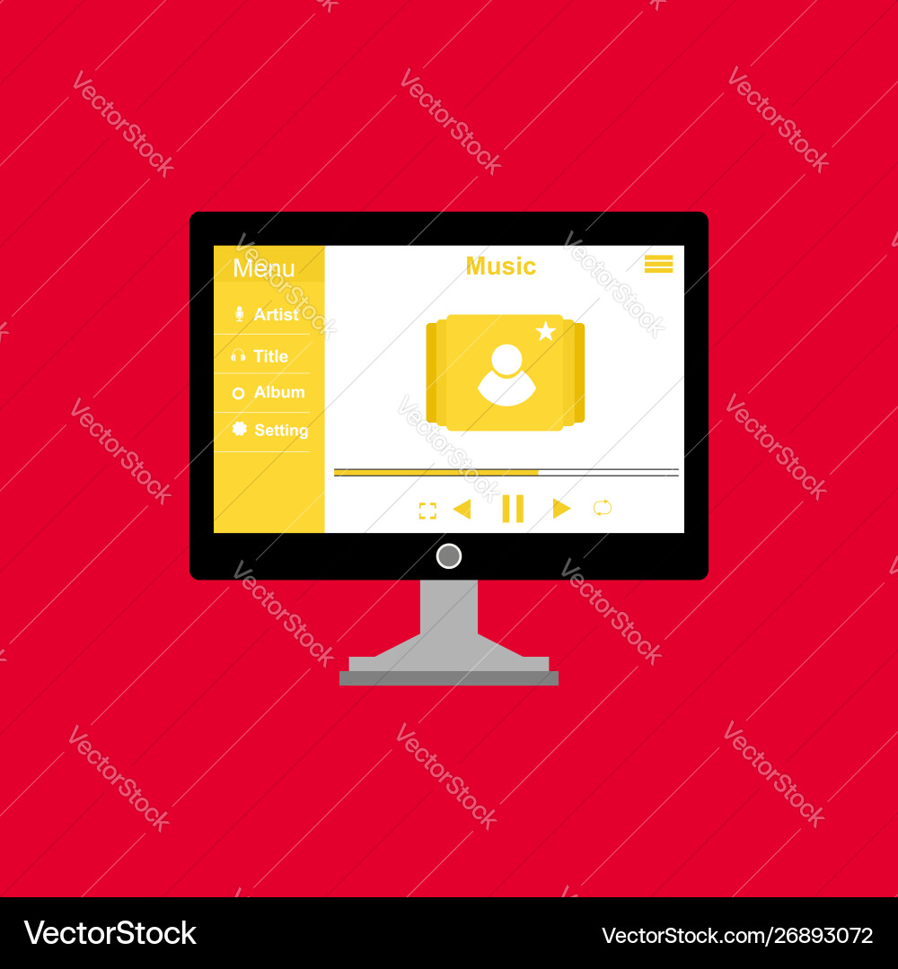 Media player application app template with flat Vector Image