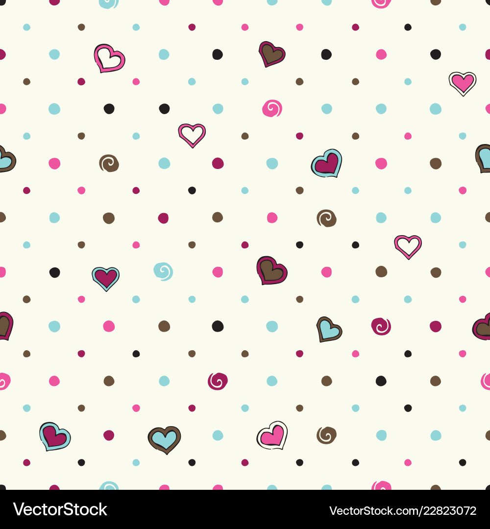 Polka dot background with hearts Royalty Free Vector Image