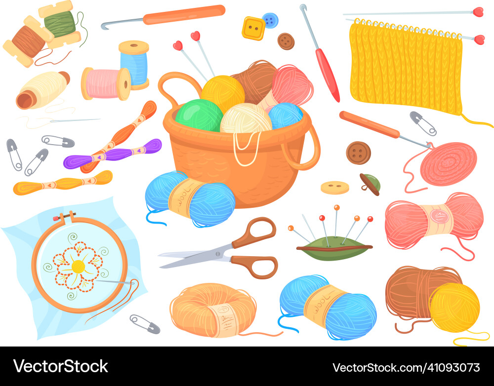 Cartoon crochet tools handicrafted yarn kit Vector Image