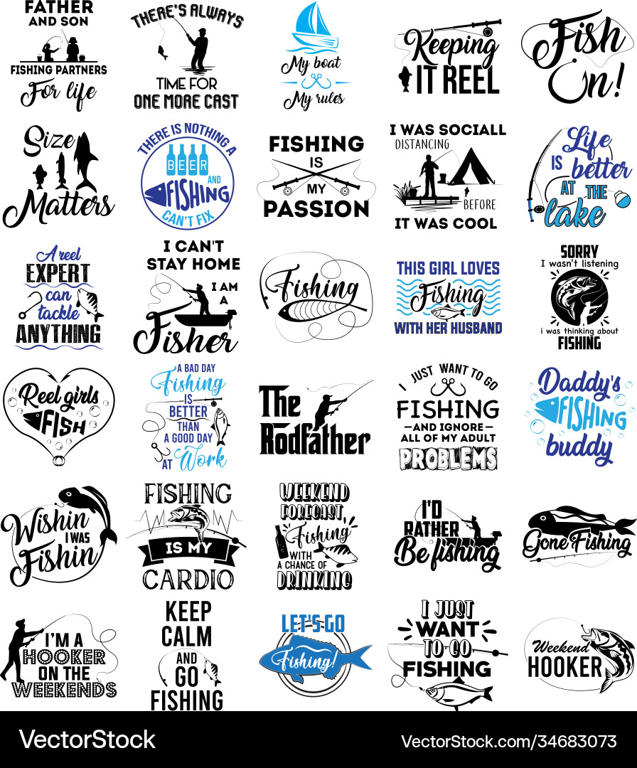 Collection fishing phrases slogans or quotes Vector Image