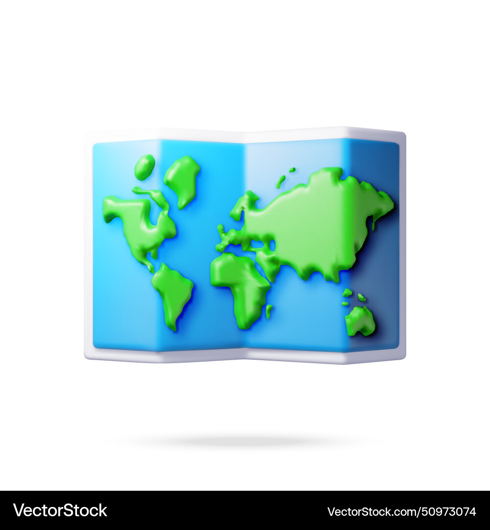 3d cartoon folded world map isolated on white Vector Image