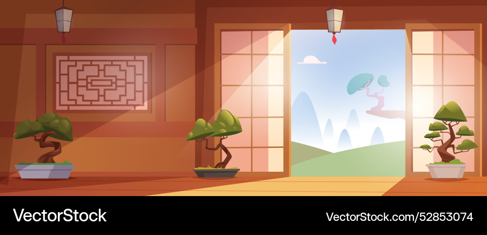 Bonsai interior dojo room decoration plants Vector Image
