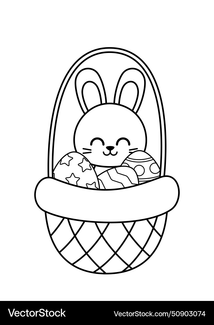 Coloring book with basket easter eggs and bunny Vector Image