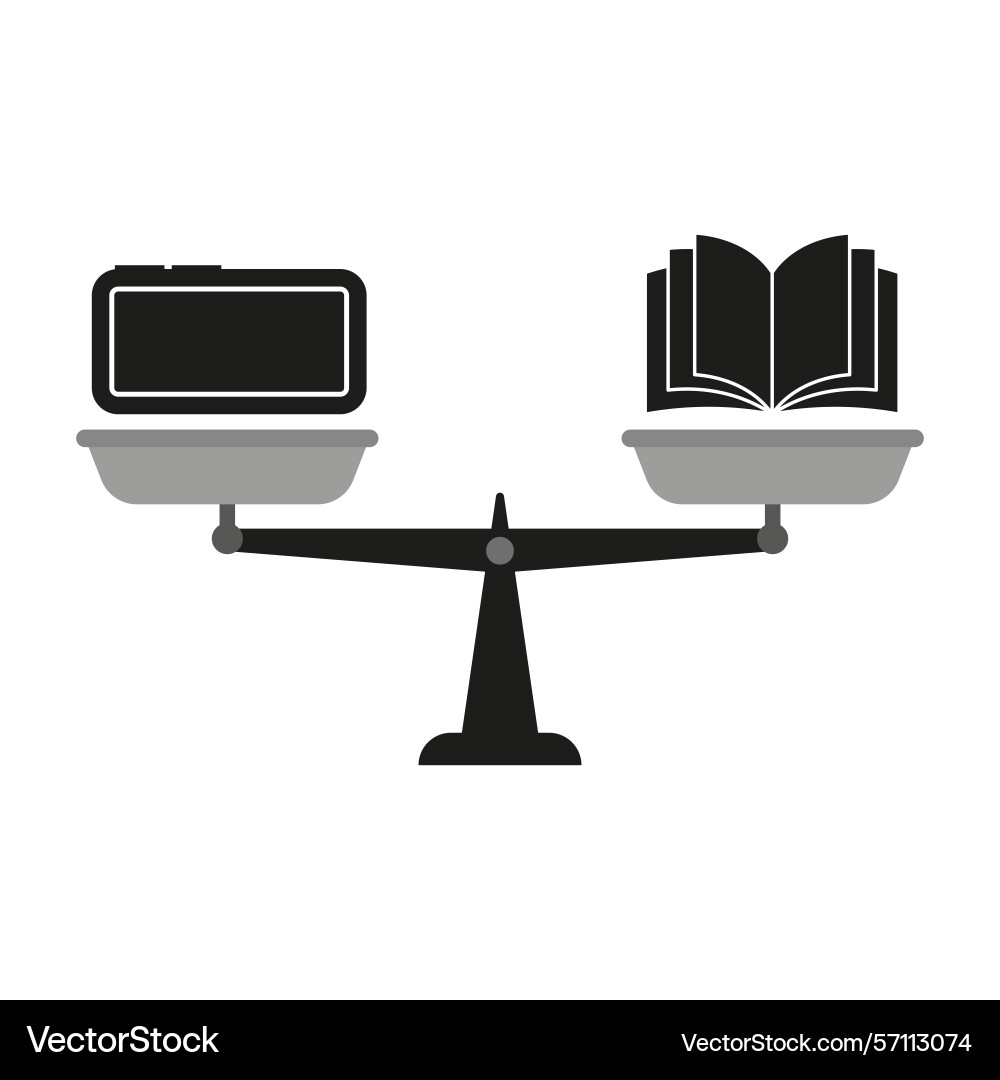 Digital versus book balance scales icon Royalty Free Vector