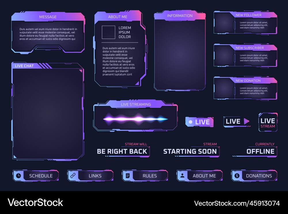 Game stream panels twitch streaming overlay Vector Image
