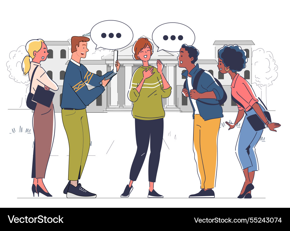 Group of students conversing Royalty Free Vector Image