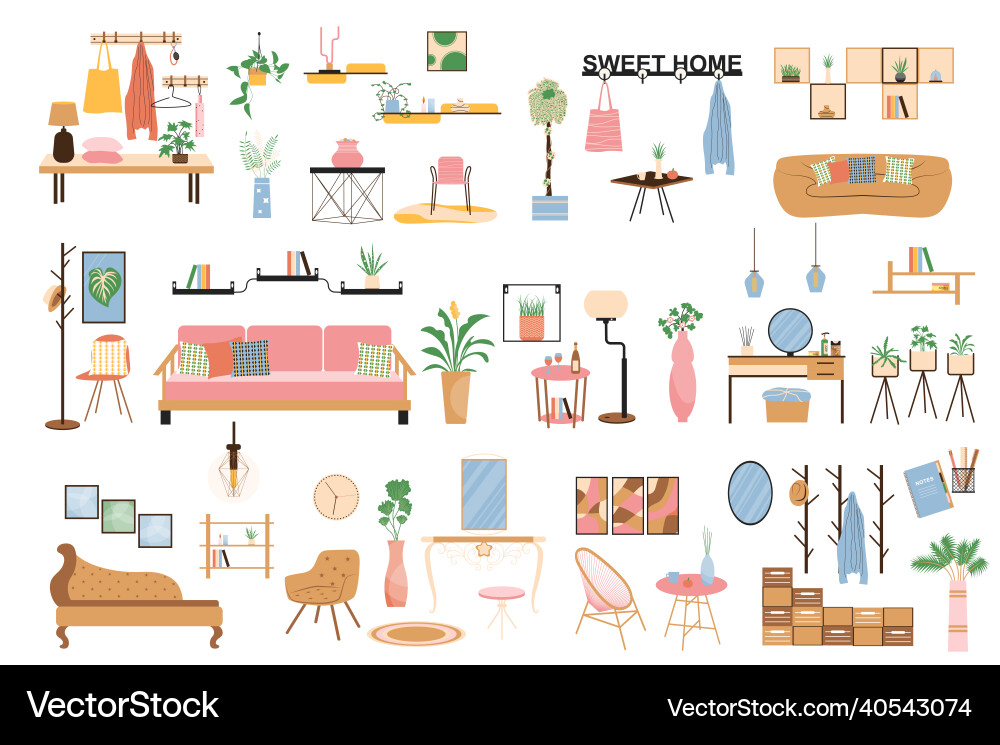 Home Decor Elements - Flat Illustration Royalty Free Vector