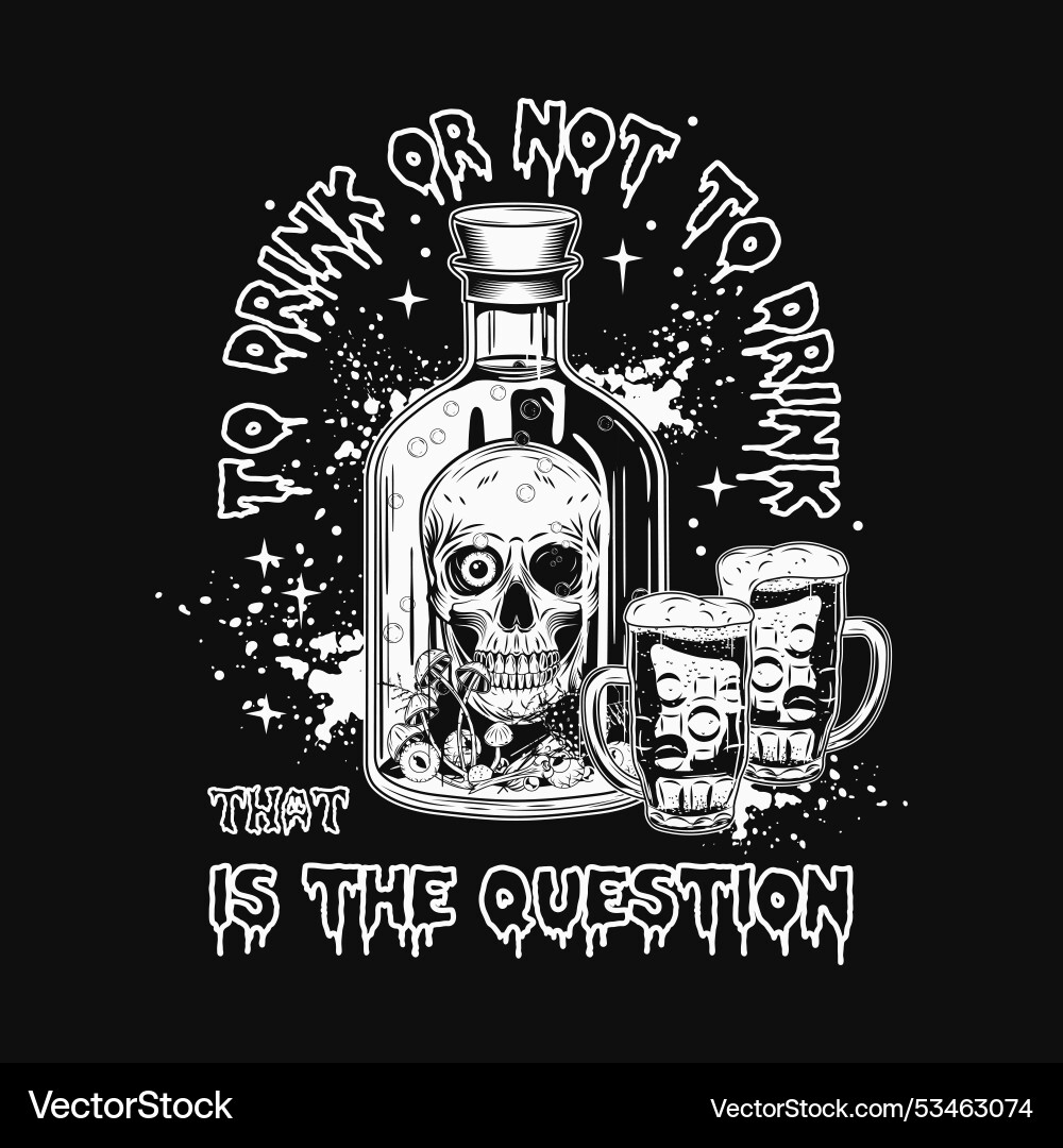 Label with bottle potion skull beer glass Vector Image