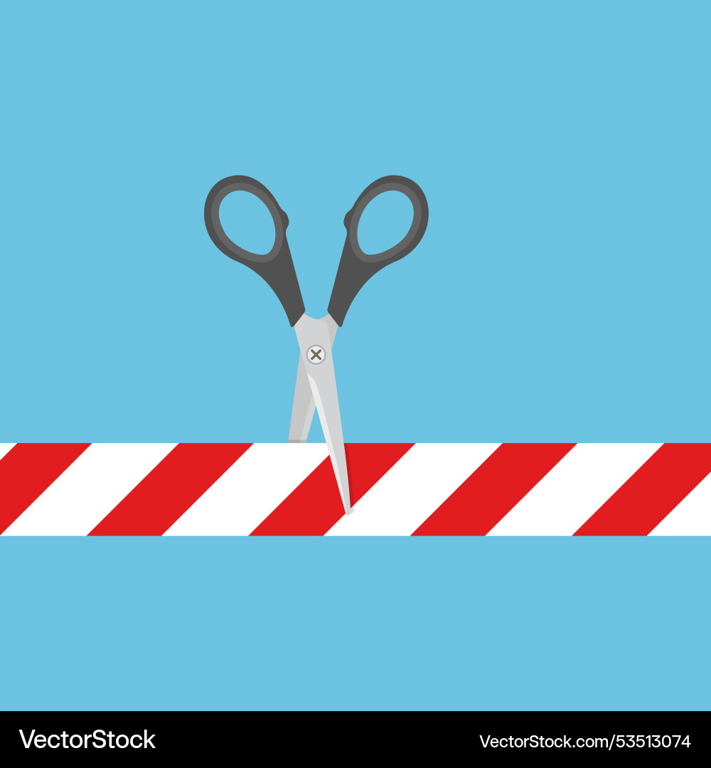 Scissors cutting a piece of warning tape Vector Image
