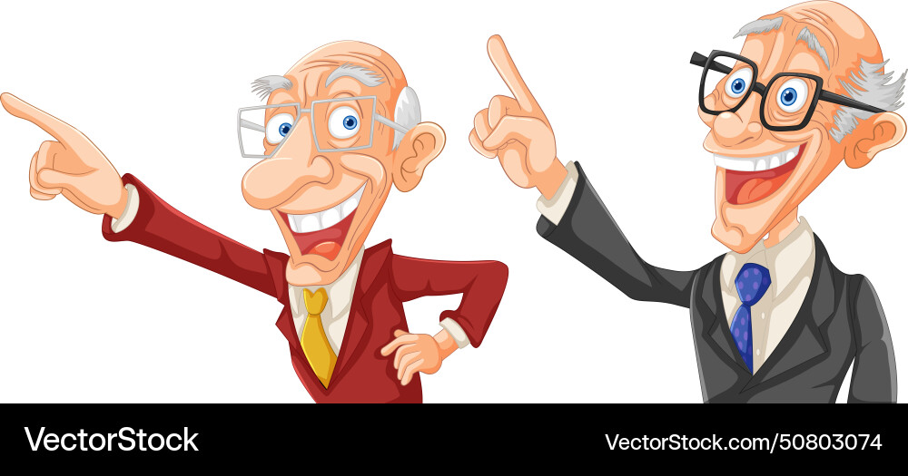 Two animated elderly men gesturing with enthusiasm