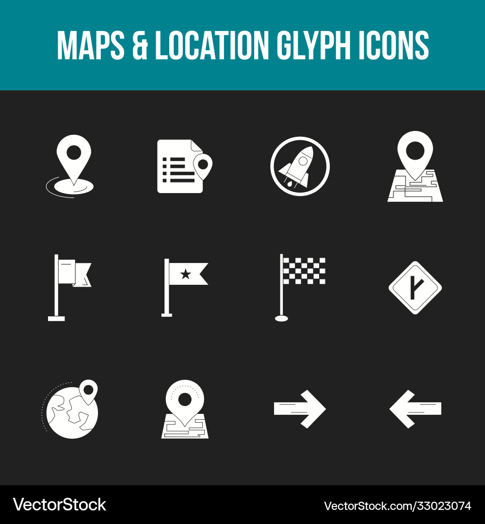 Unique maps location glyph icon set Royalty Free Vector