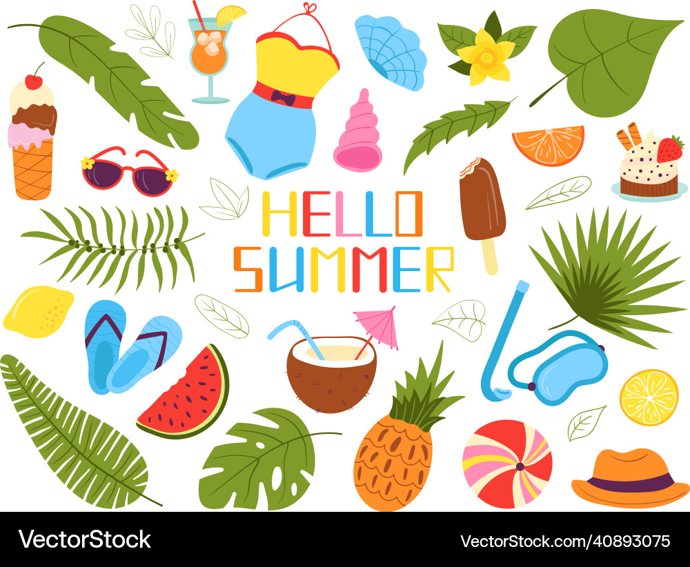 Cute cartoon summer elements kids vacations Vector Image