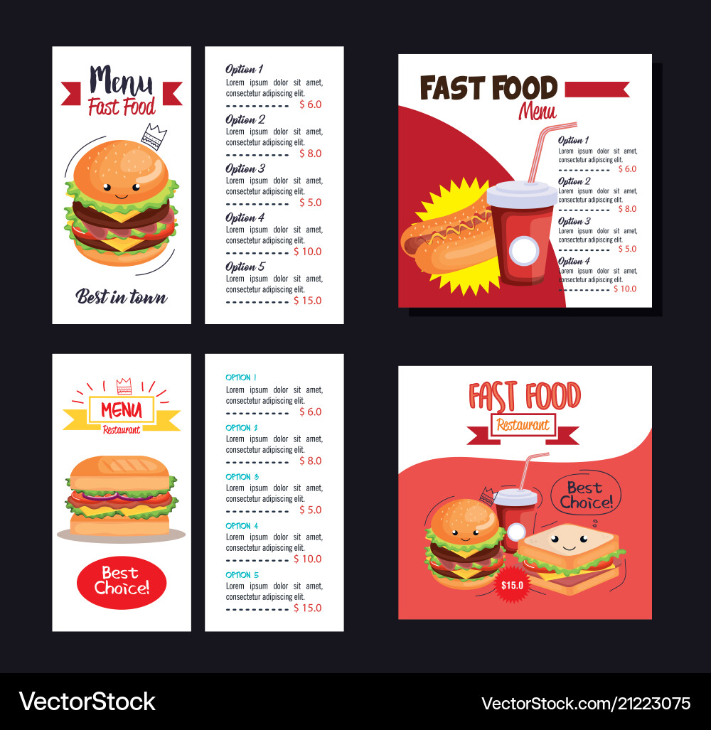Delicious fast food restaurant menu card Vector Image