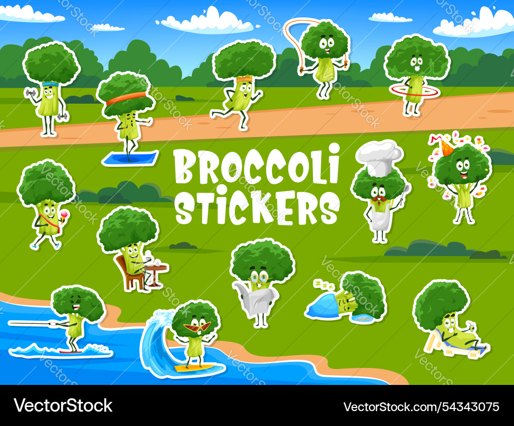 Stickers pack of broccoli vegetable activities Vector Image