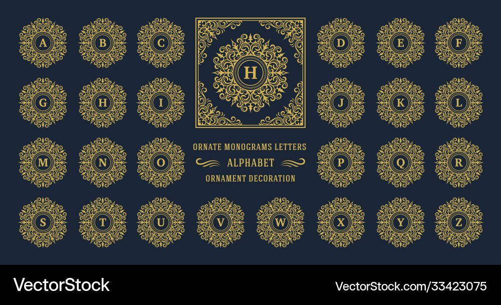 Vintage monogram alphabet letter with decorative Vector Image