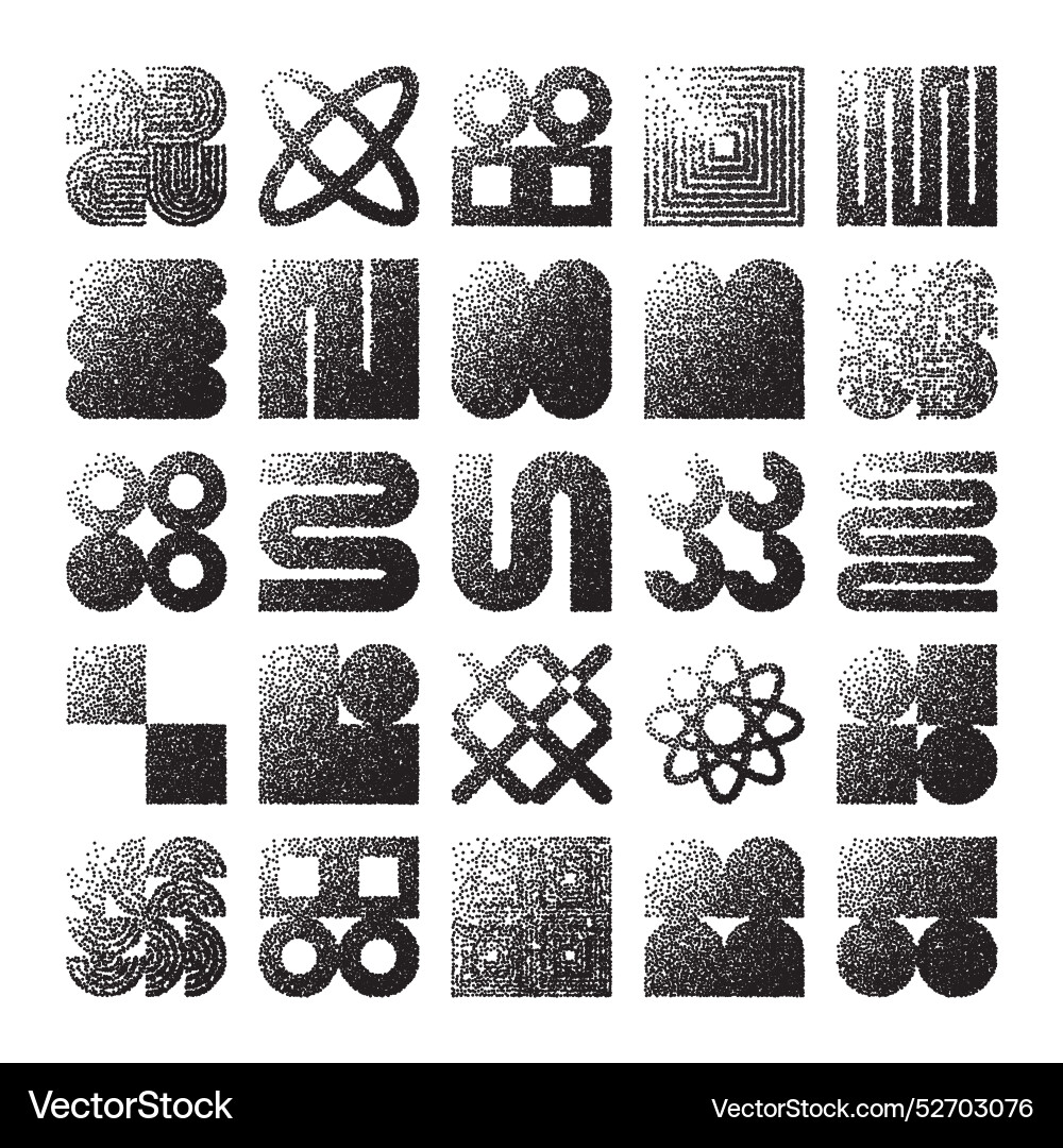 Brutalist geometric shapes dotted objects Vector Image