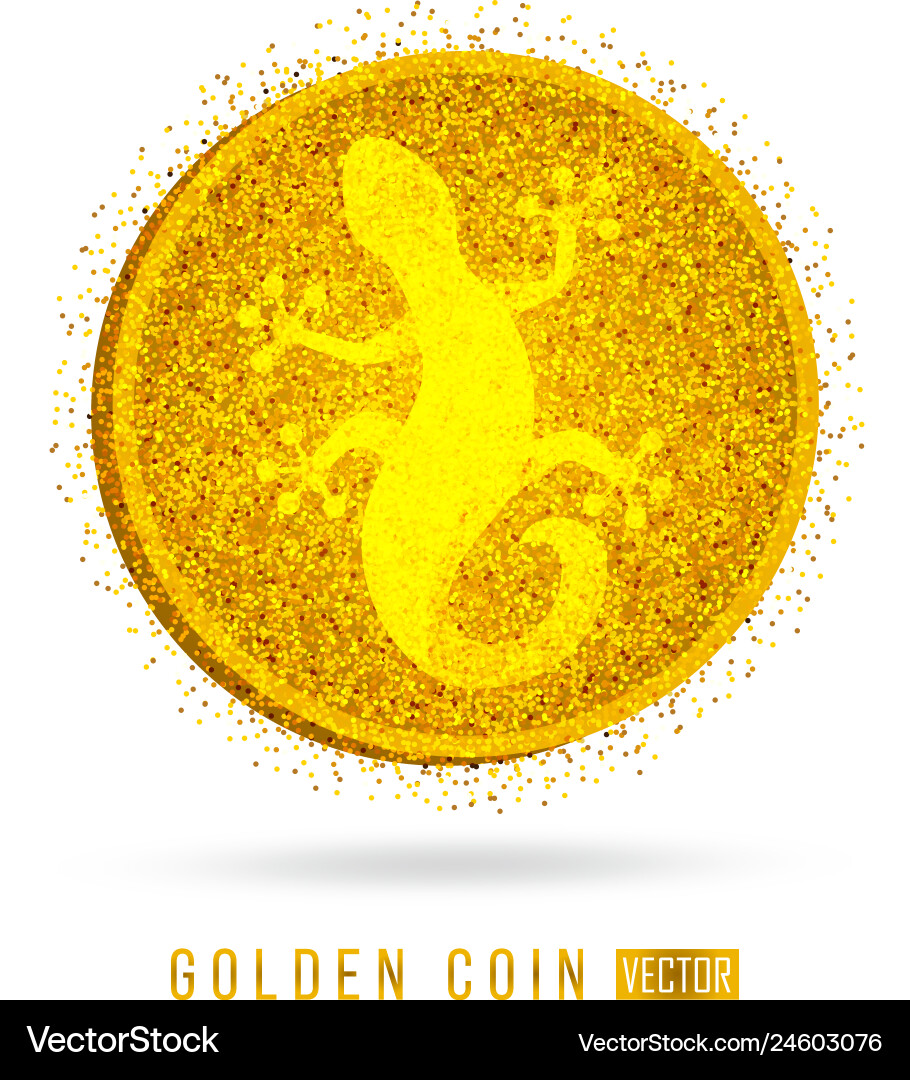 Golden coin with lizard - sparkling salamander Vector Image