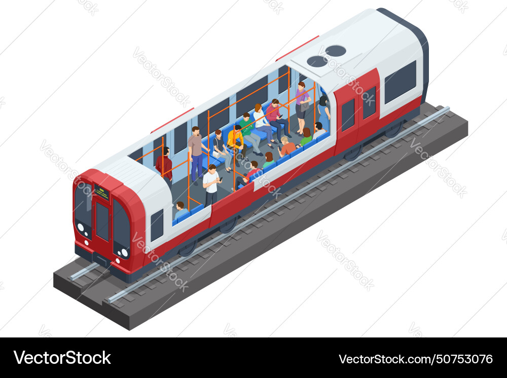 Isometric subway underground train people Vector Image
