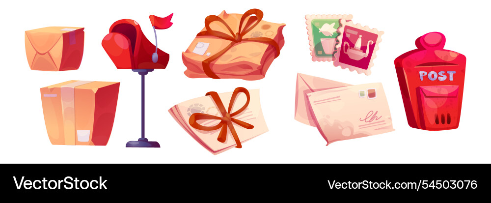 Mailbox letter and stamp red post Royalty Free Vector Image