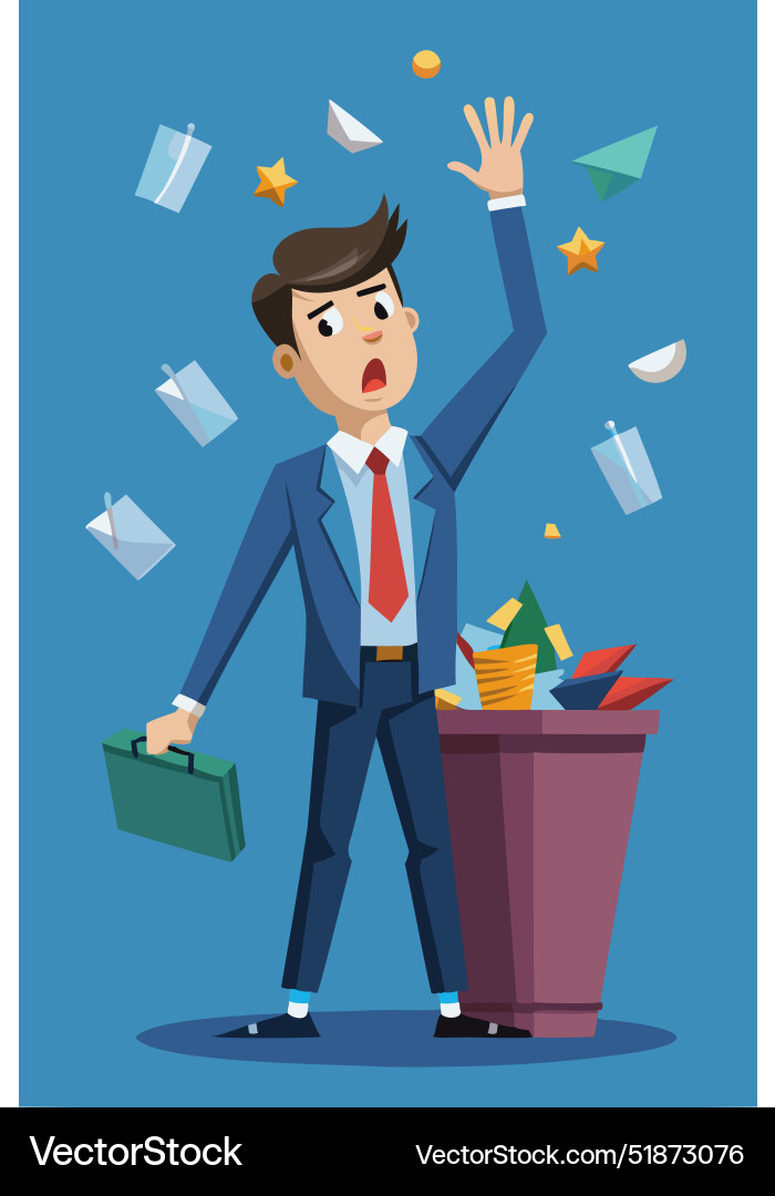 Overwhelmed businessman tossing ideas Royalty Free Vector