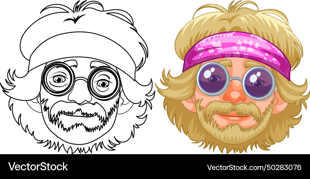 Two versions of a man line art and colored Vector Image