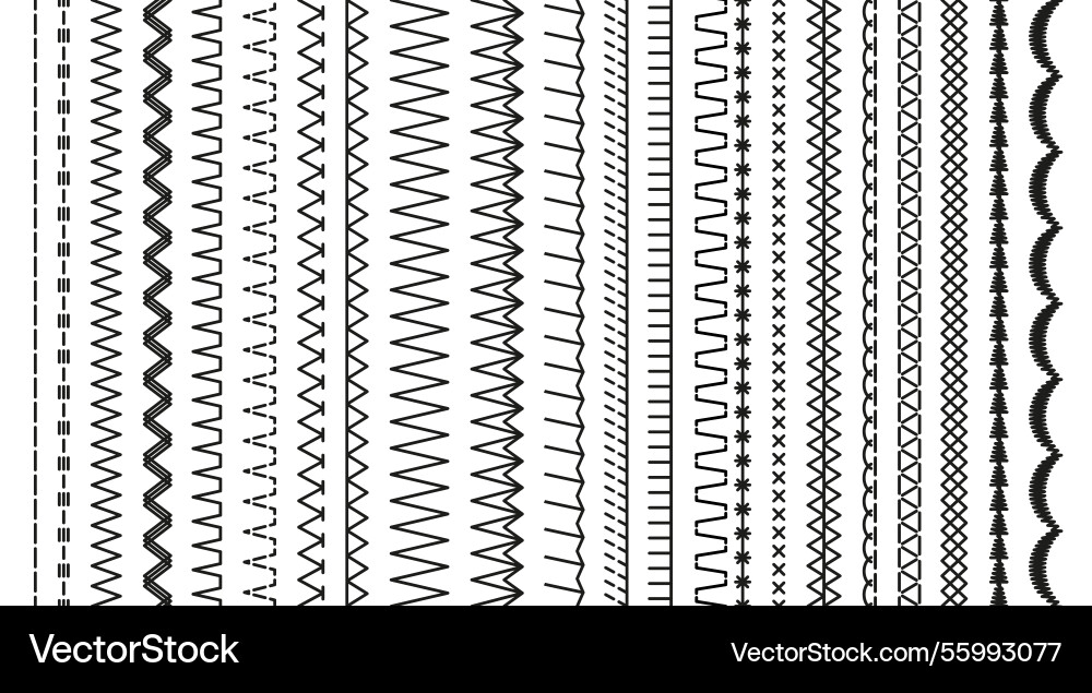 Sewing stitches machine thread set of sew brushes Vector Image