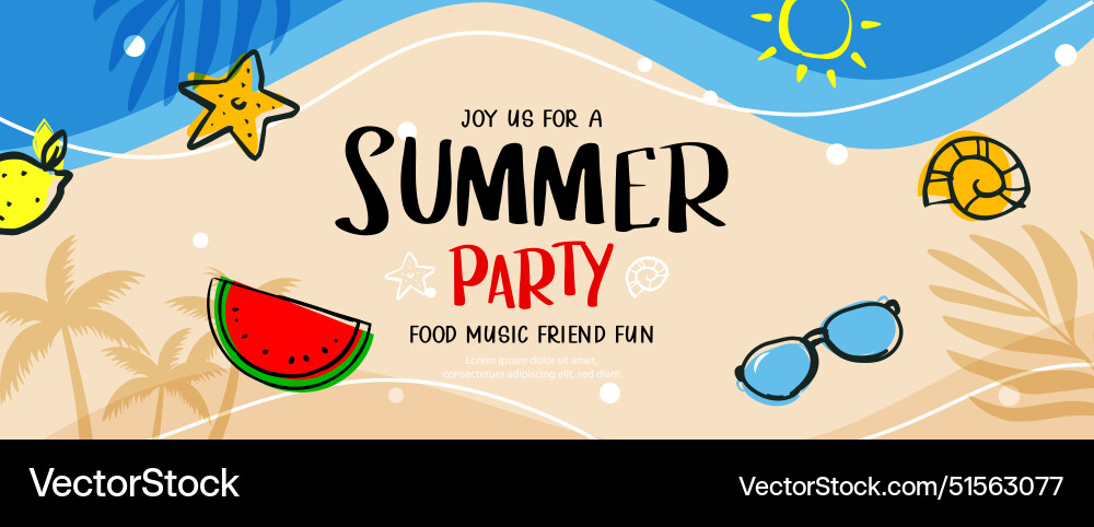 Summer party banner poster with doodle element Vector Image