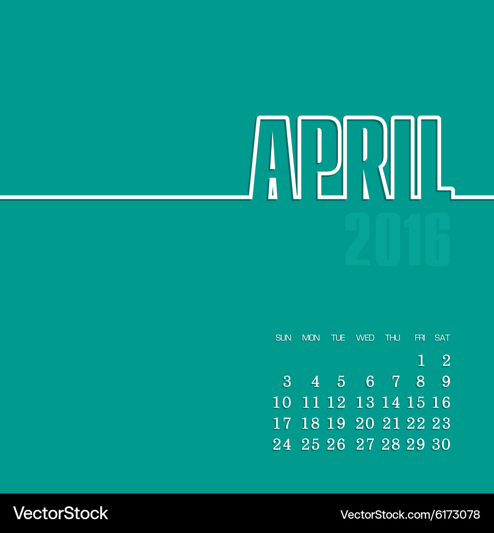 April 2016 year calendar Royalty Free Vector Image