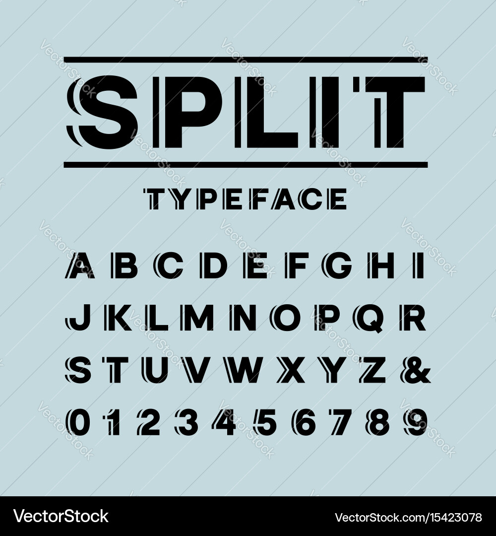 Bold font alphabet with split effect letters Vector Image
