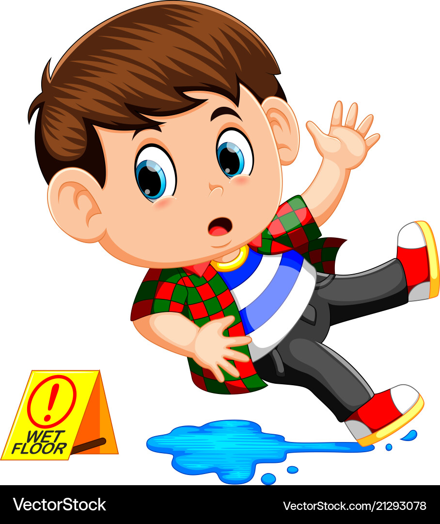 Boy slipping on wet floor Royalty Free Vector Image