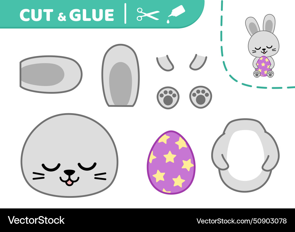 Cut and glue grey bunny holding purple easter egg Vector Image