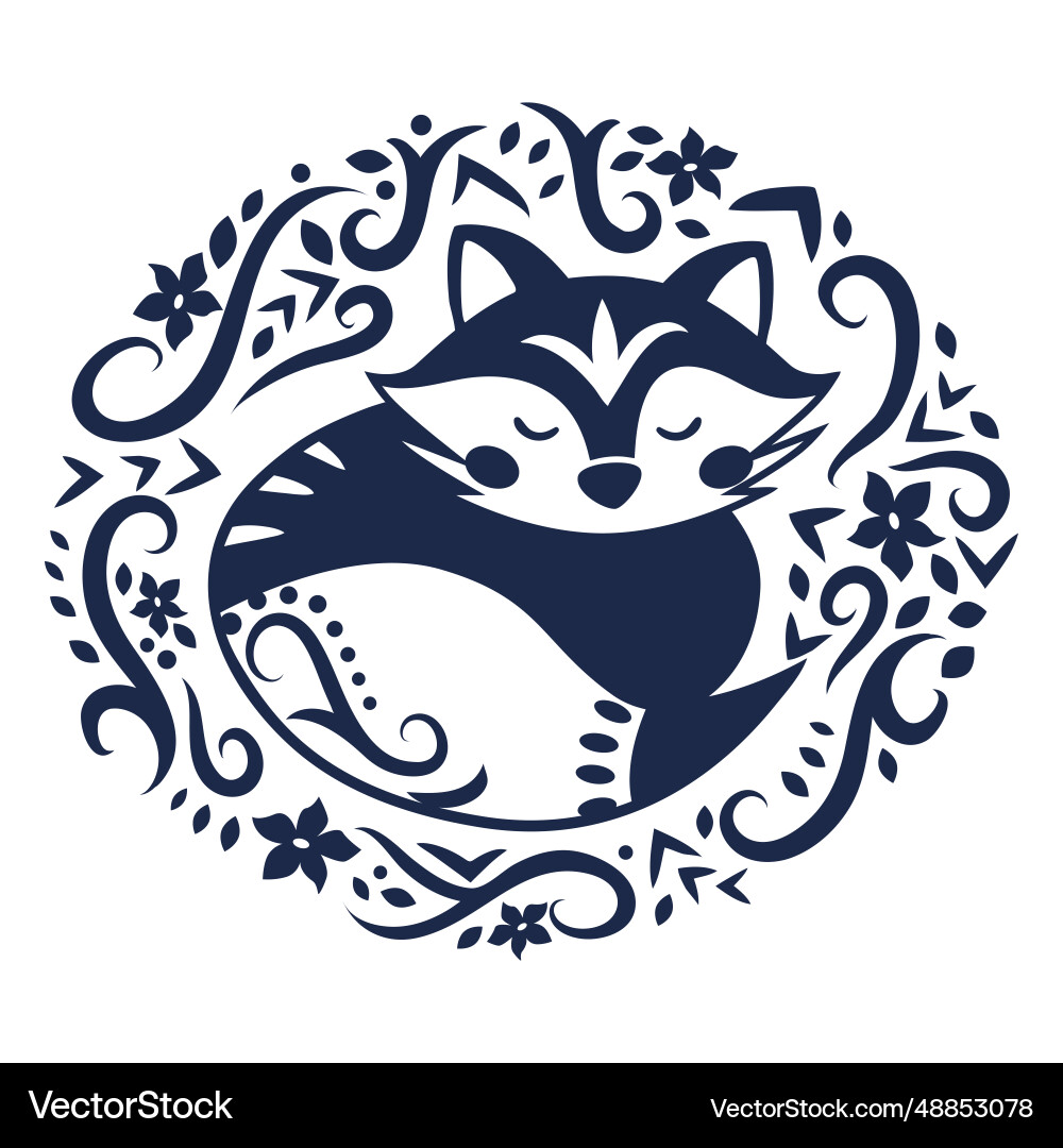 Fuchs Volkskunst Blumensilhouette Lizenzfreies Vektorbild