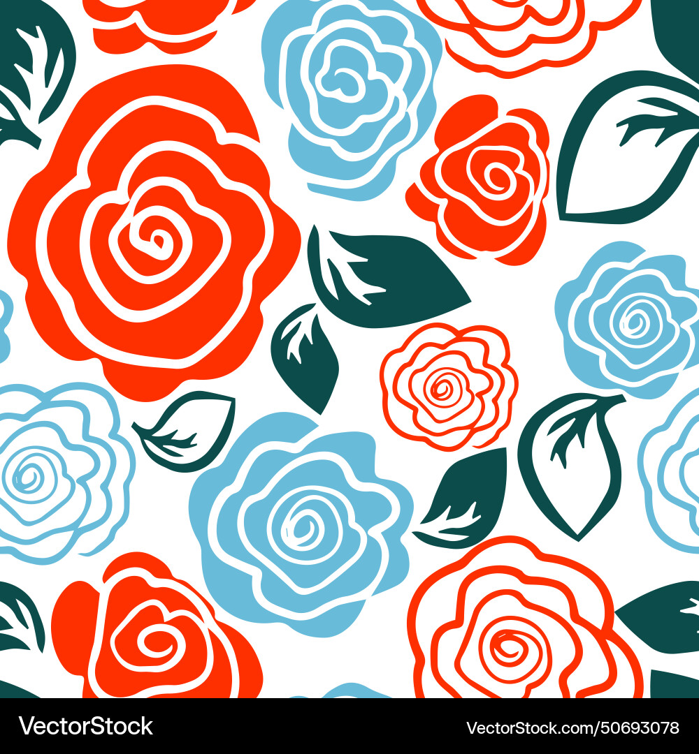 Roses simple seamless pattern hand drawing not ai Vector Image