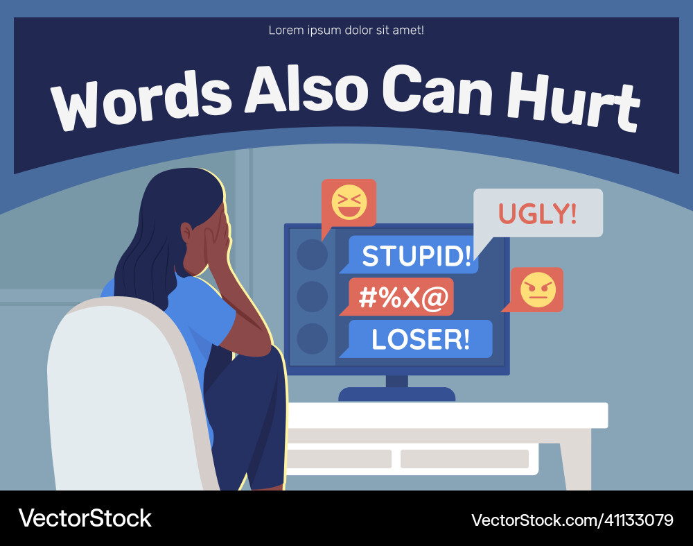Anti cyberbullying poster flat template Royalty Free Vector
