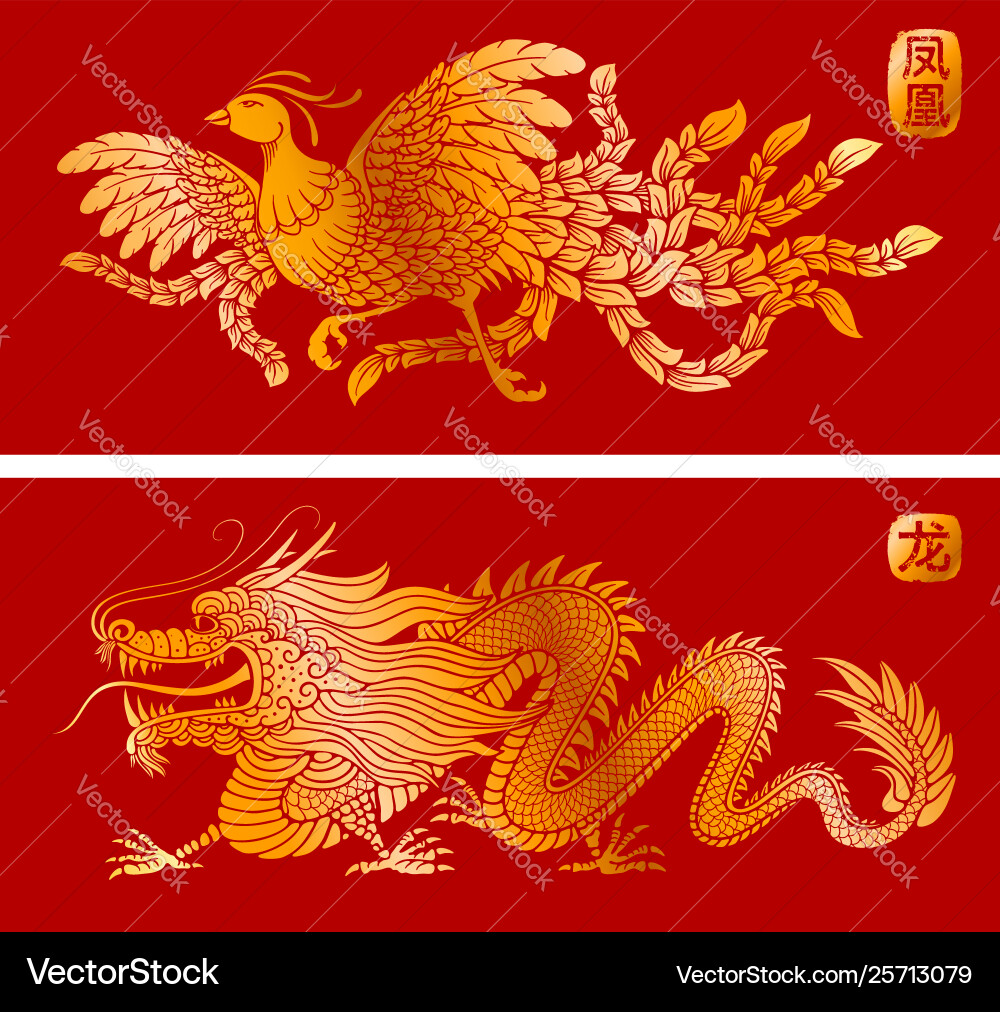 Chinese dragon and phoenix Royalty Free Vector Image