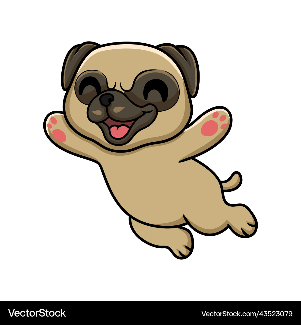 Cute little pug dog cartoon Royalty Free Vector Image
