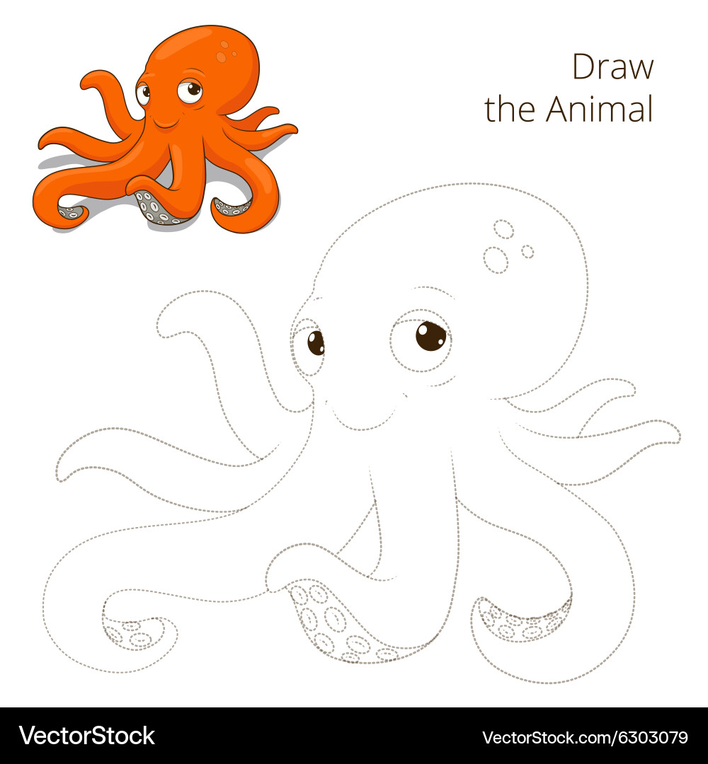 Draw the fish animal octopus educational game Vector Image