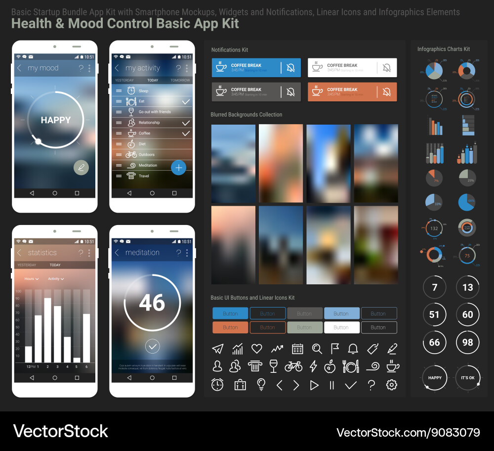 Health & Mood Control UI Kit Royalty Free Vector Image