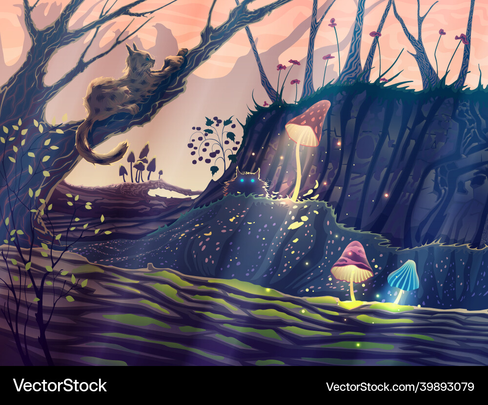 Magic forest summer landscape with fantasy trees Vector Image