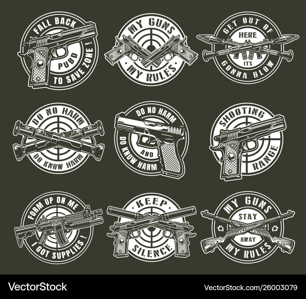 Military Weapons Round Emblems Royalty Free Vector Image